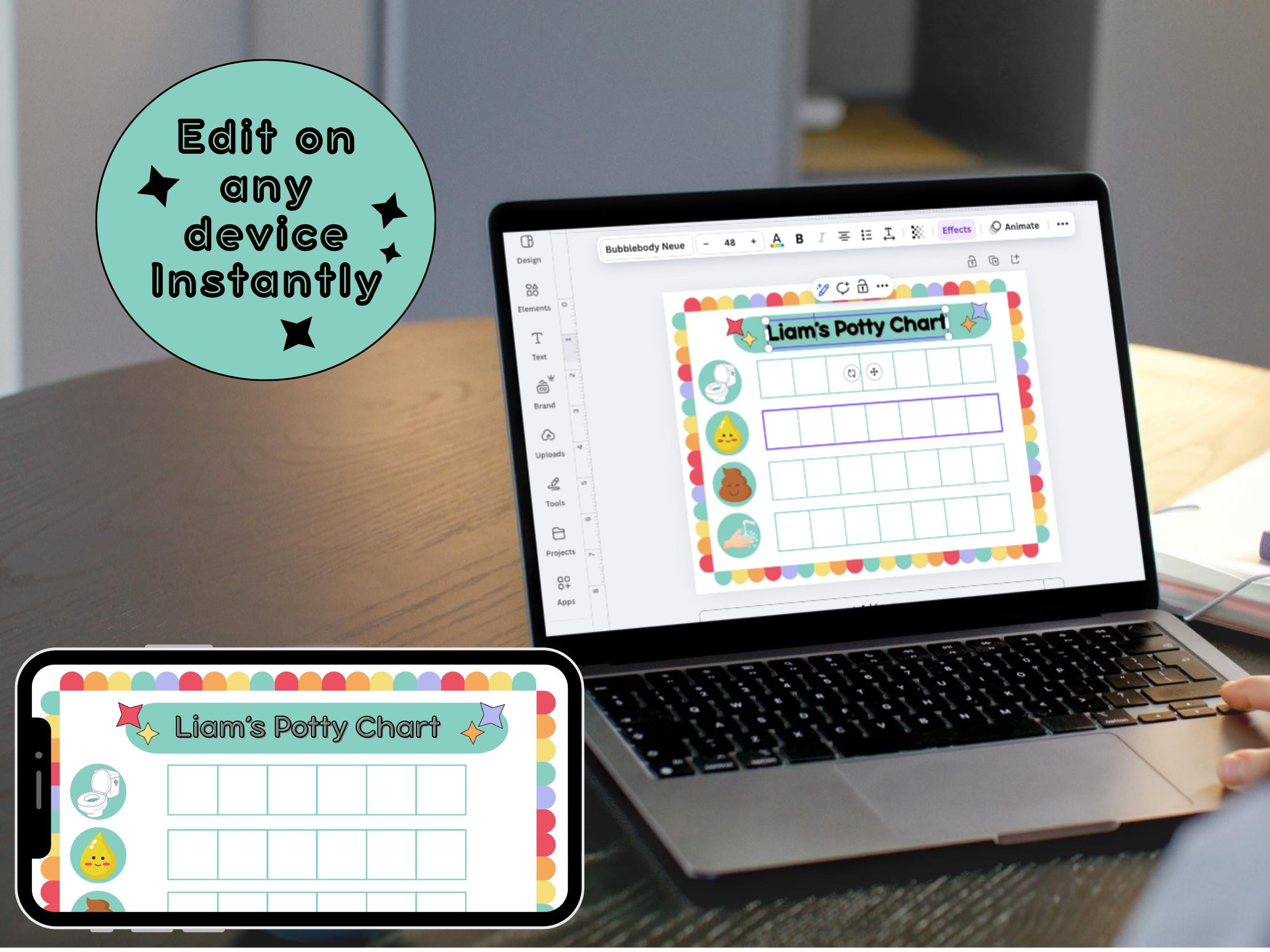 Potty Training Sticker Chart, Potty Reward Chart, Toddler Toilet Chart ...