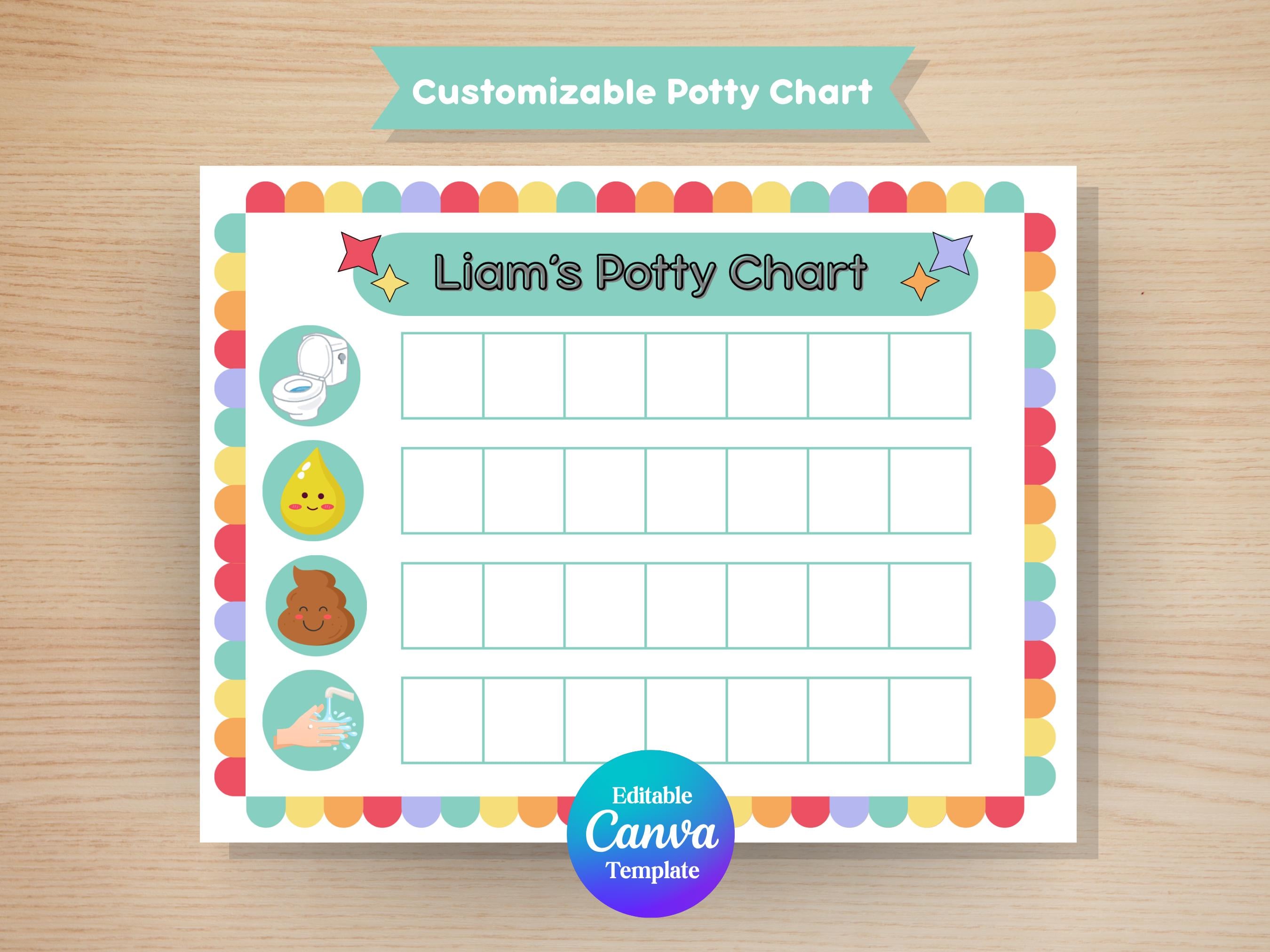Potty Training Sticker Chart, Potty Reward Chart, Toddler Toilet Chart ...