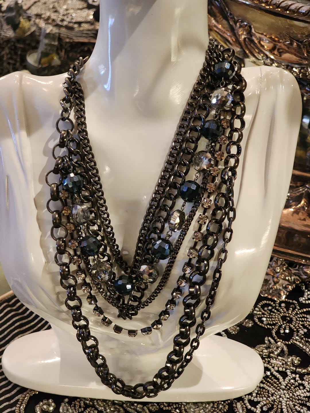 Multi Chain Statement Necklace: Mixed Metals, Gemstones, - Etsy