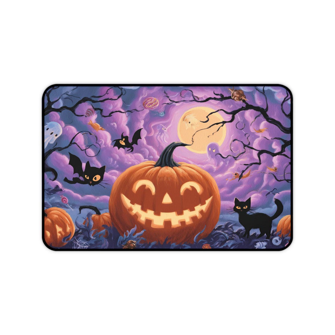 Spooky Halloween Desk Mat: Cats, Bats & Pumpkins - Fall Office Decor - Etsy