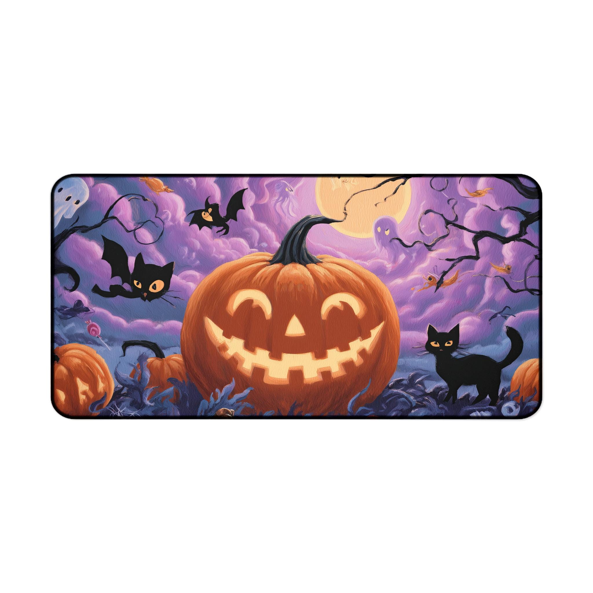 Spooky Halloween Desk Mat: Cats, Bats & Pumpkins - Fall Office Decor - Etsy
