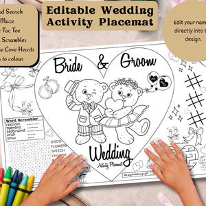 Editable Wedding Activity Placemat: Word Search, Tic Tac Toe, Maze ...