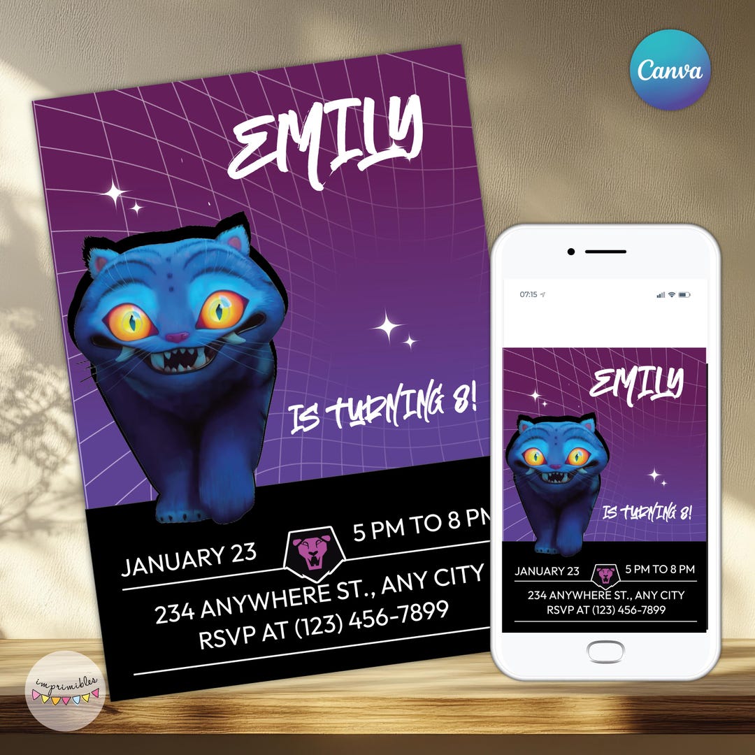 KPOP Demon Hunters SAJA BOYS Birthday Invitation - Derpy, Blue Cat ...