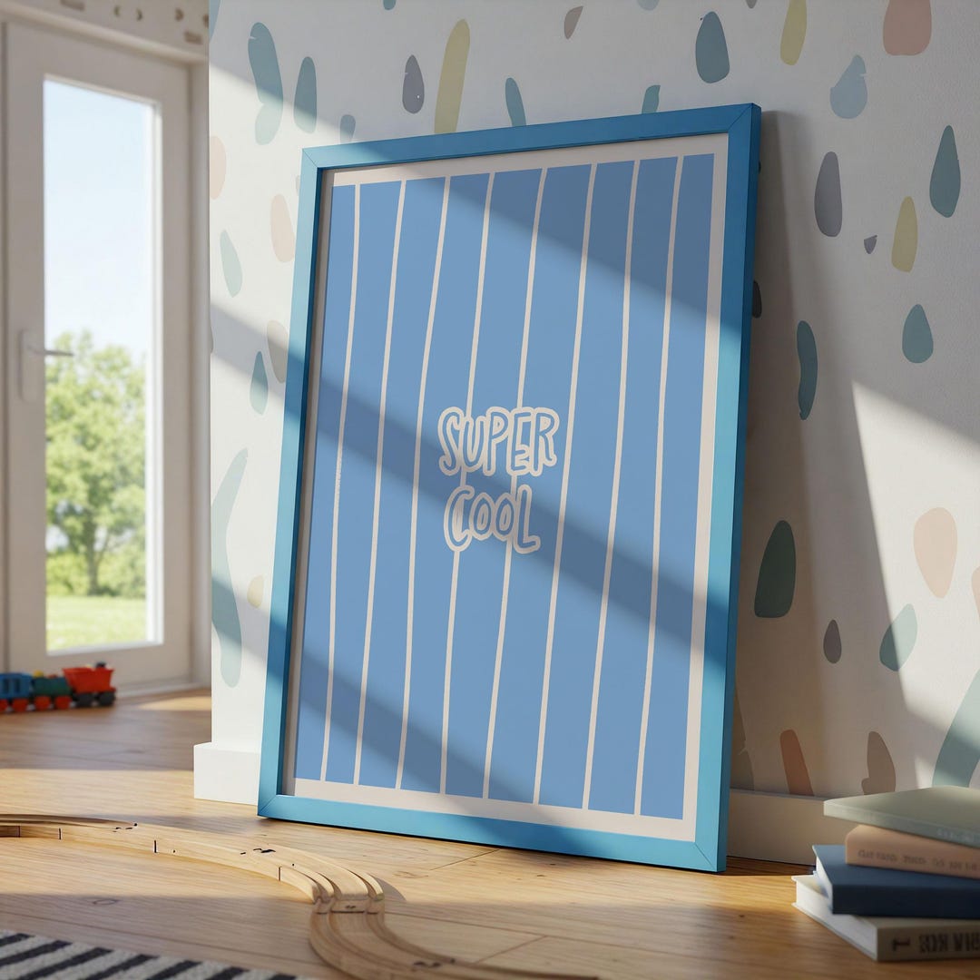 Blue Stripes Super Cool Kids Art Print | Playroom Decor - Etsy