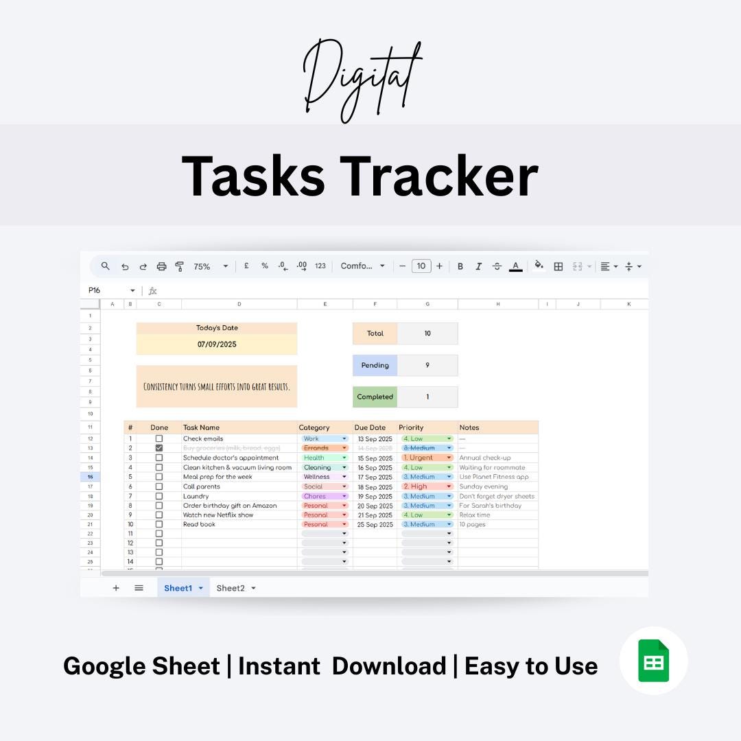 Magical Task and Assignment Tracker Spreadsheet – Daily Checklist ...