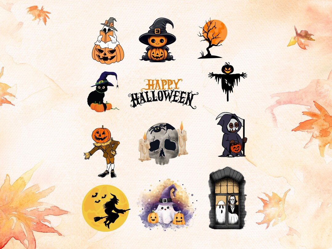 Spooky Halloween Digital Stickers: Gothic Scrapbook Clipart (PDF, PNG ...