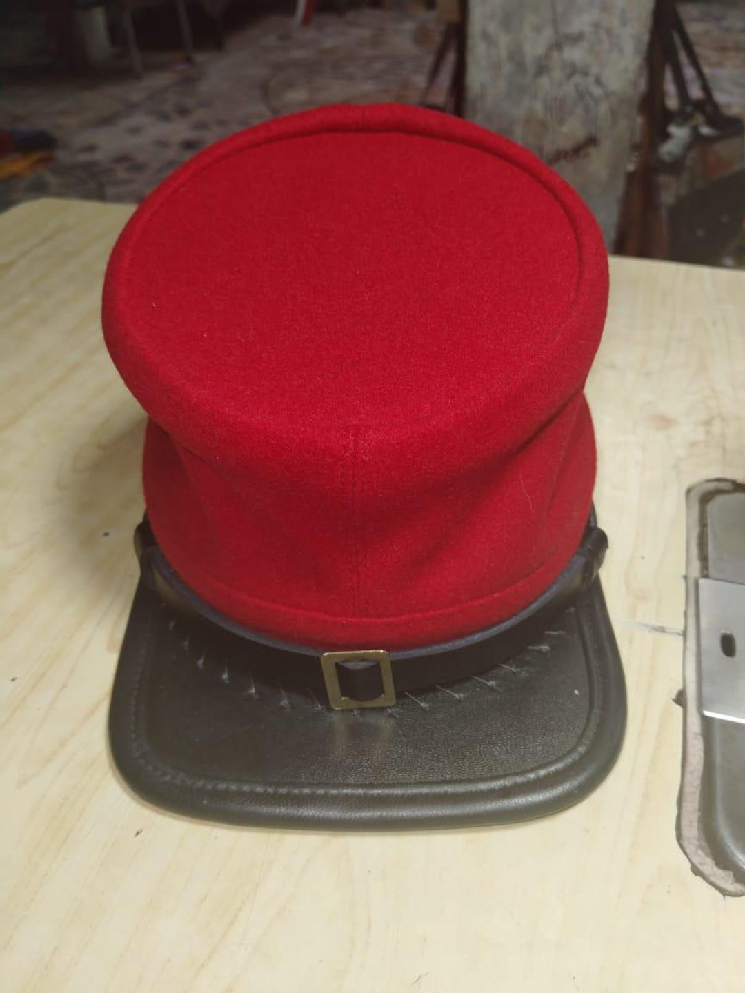 Civil War Artillery Officers Leather Peak Kepi, Complete Red Plain Kepi ...