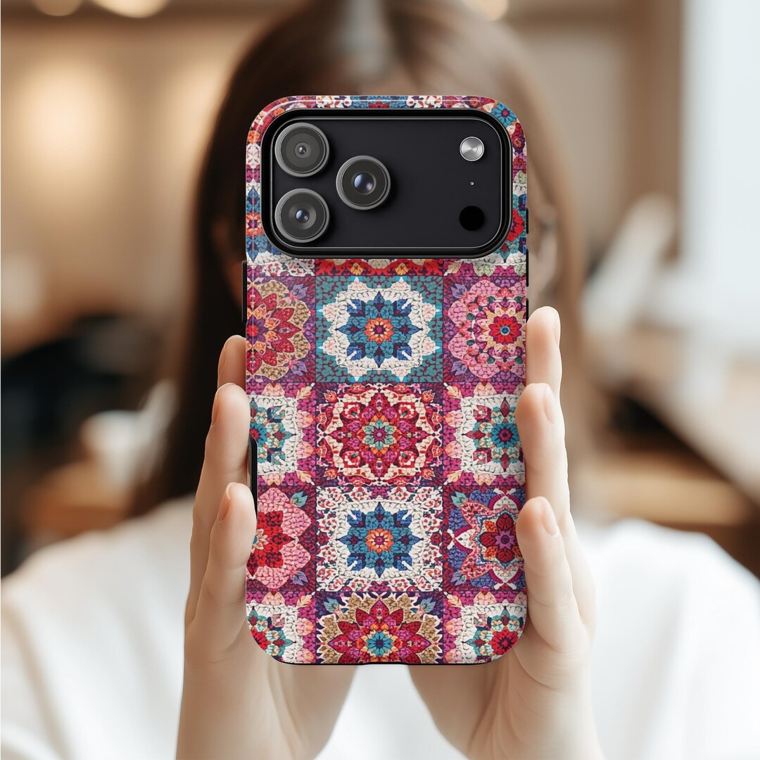 Granny Square Afghan Patchwork Phone Case, Vintage Boho Tough Cases for ...