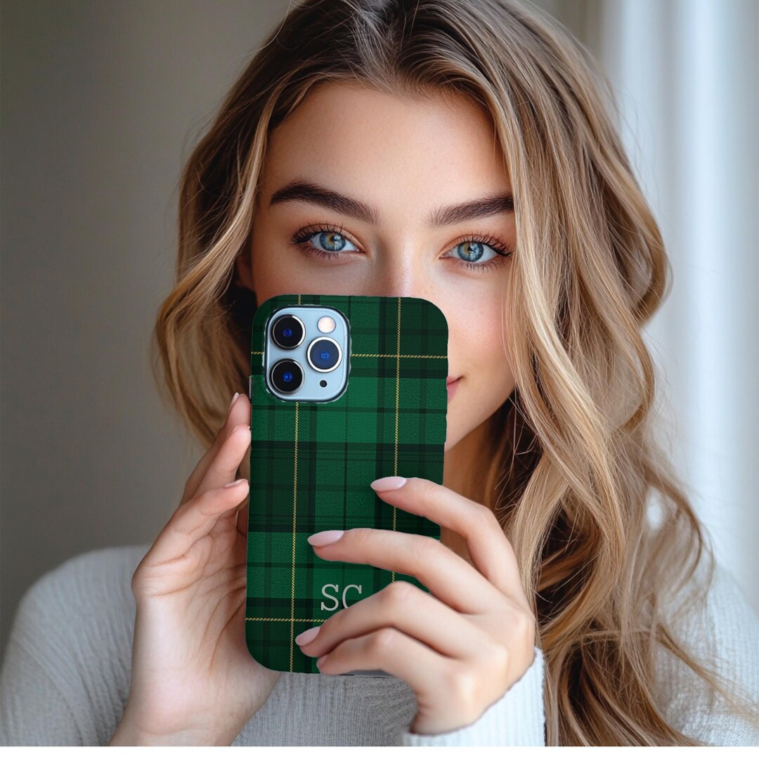 Personalized Green Tartan Plaid Phone Case, Monogrammed Phone Case ...