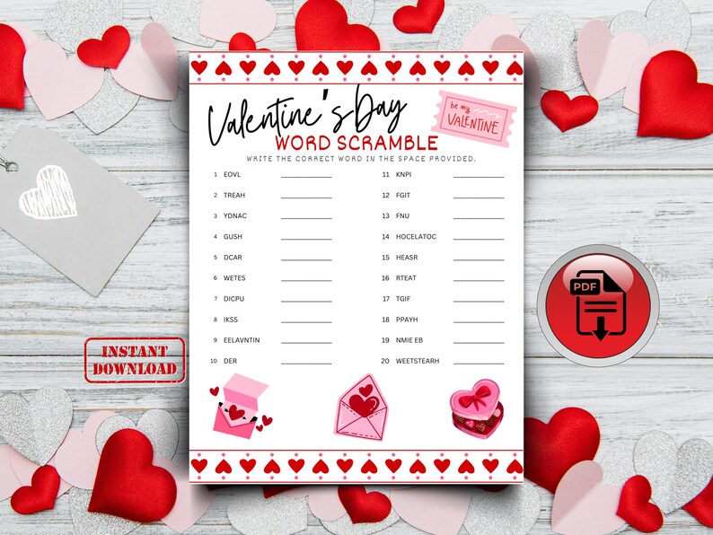 Valentine's Day Word Scramble Game, Printable Group Party (PDF ...