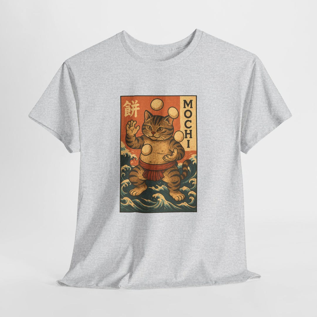 Sumo Cat Juggling Mochi Graphic Tee: Whimsical Japanese Style Unisex T ...