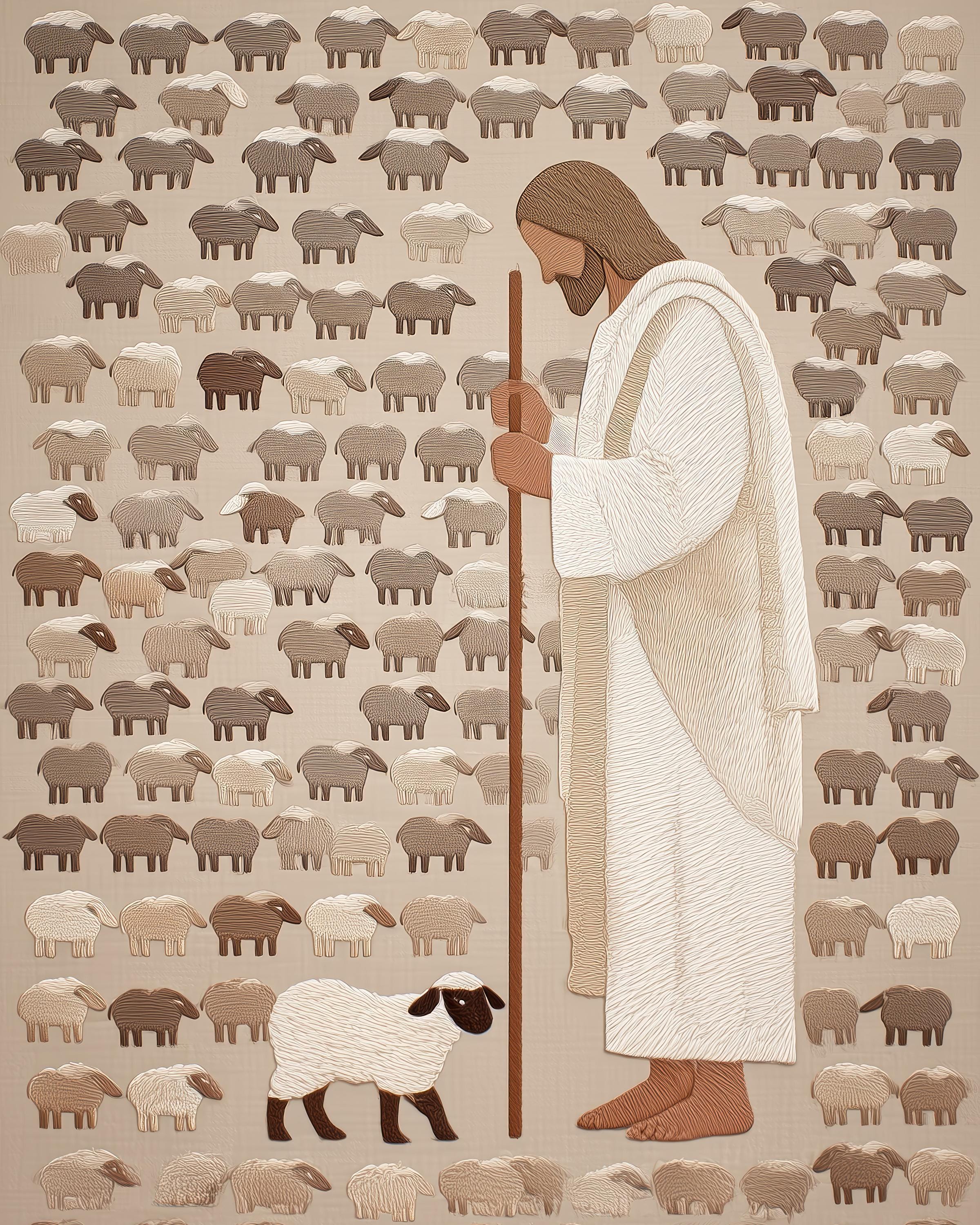 Jesus and the 99, Embroidery Style, Digital Download, Christian Wall ...