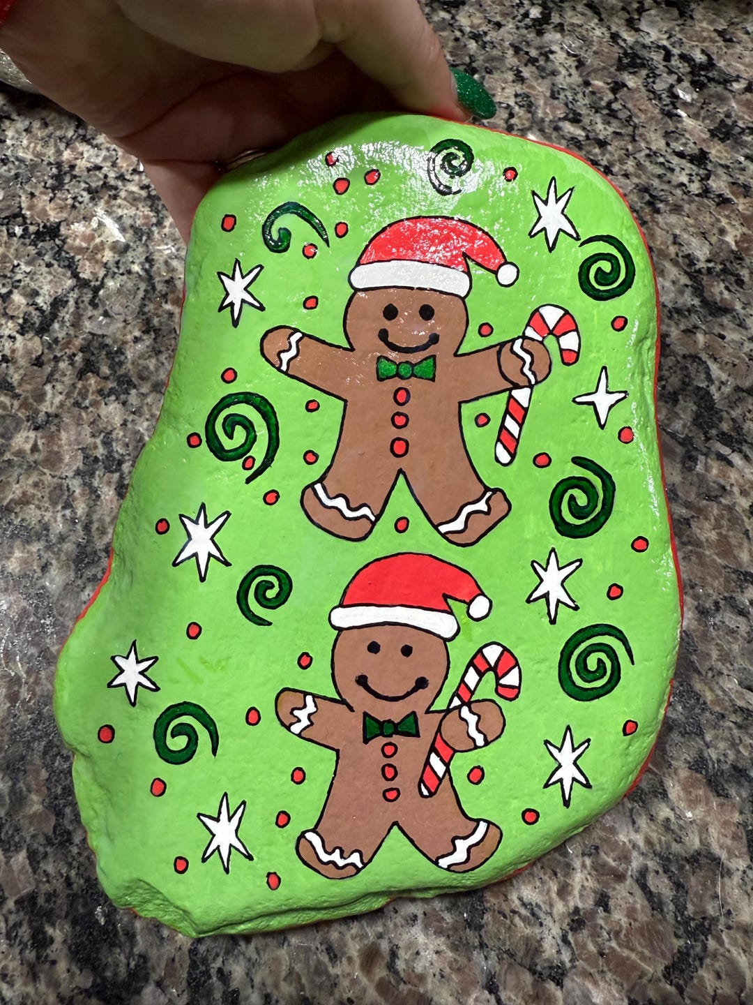 Hand Painted Acrylic Gingerbread Rock - Etsy