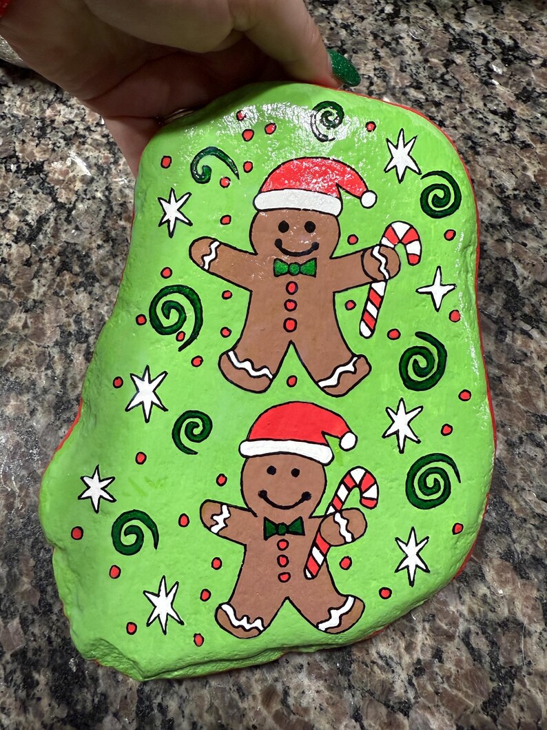 Hand Painted Acrylic Gingerbread Rock - Etsy