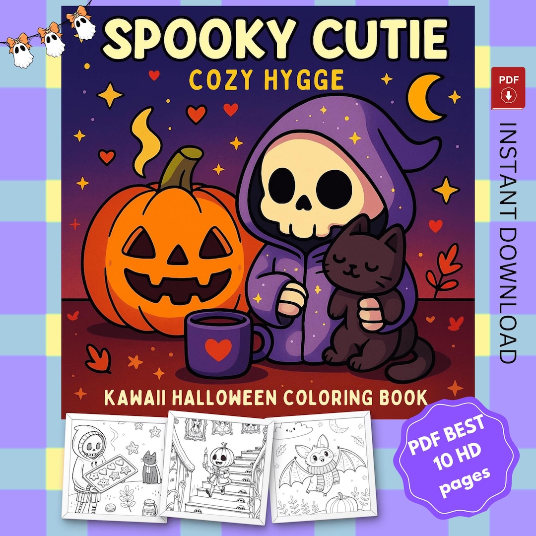 Spooky Cute Halloween Coloring Pages | Cats, Ghosts, Pumpkins (PDF) - Etsy