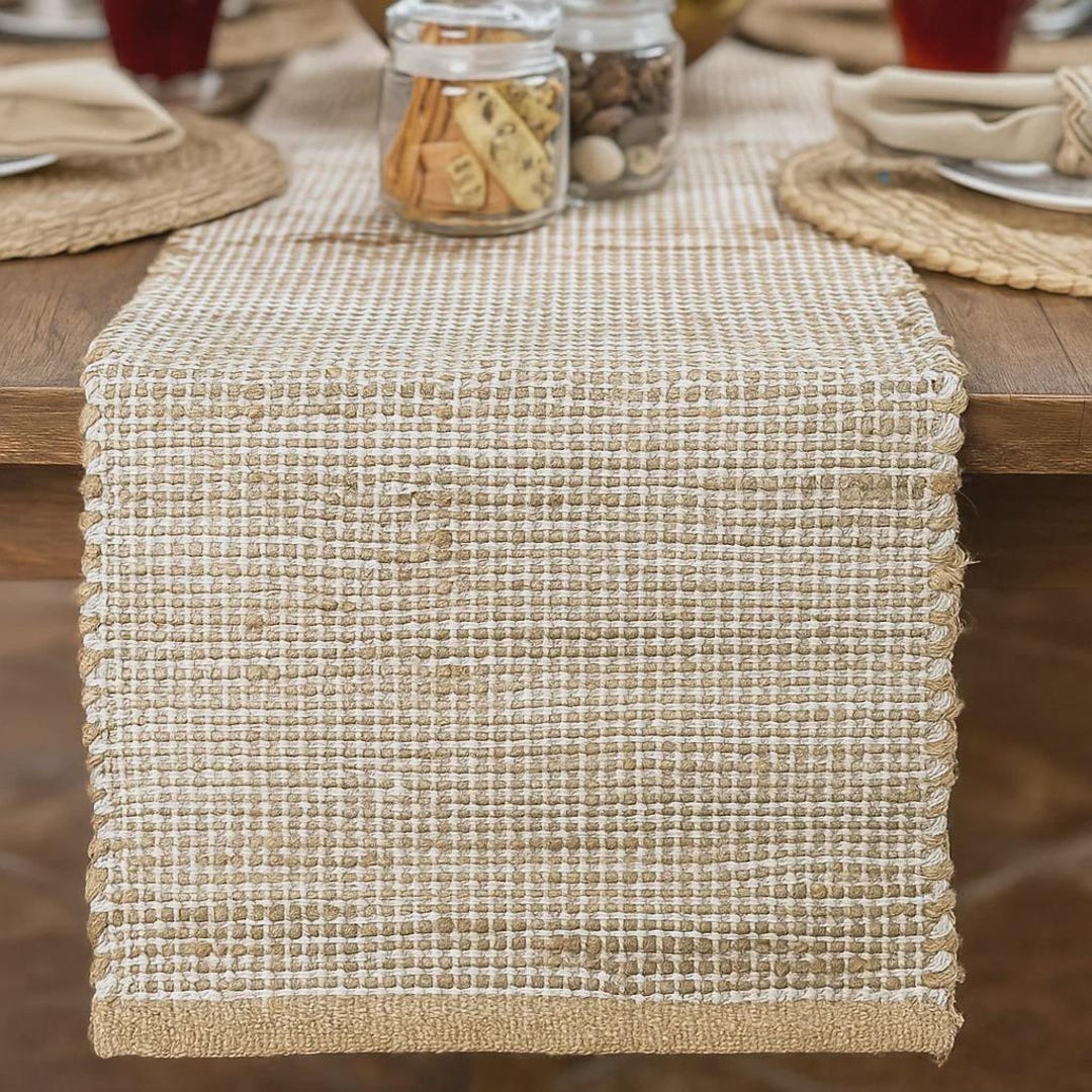Handwoven Jute Table Runner | Boho Rustic Farmhouse Decor 13x72 - Etsy