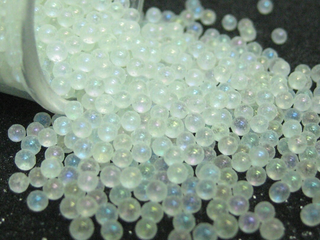 2mm Glow in the Dark Micro Marbles, Frosty White Opal Iridescent Glass ...