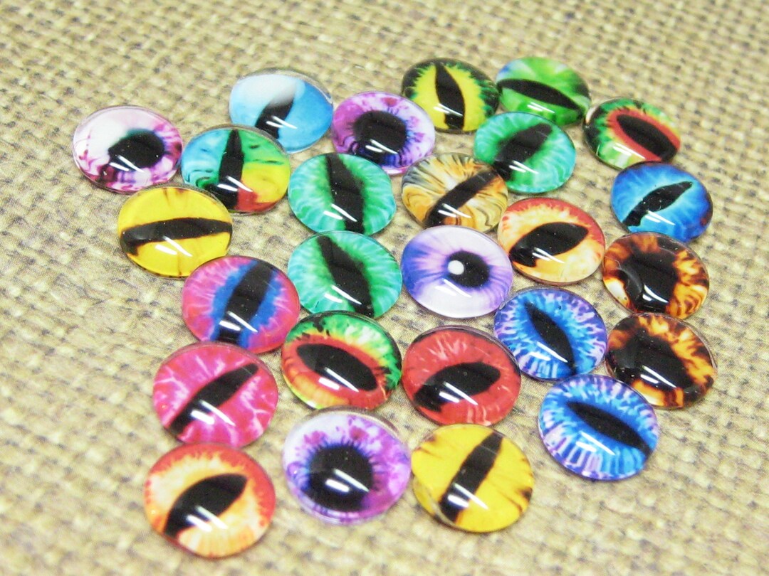 Mixed Eye Cabochons 10mm Paired Glass Flat Back Fantasy Eyeballs Glue ...