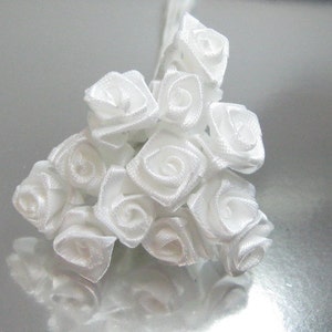 1 Dozen White B Grade Miniature Satin Roses on Wire Stems 8-10mm for ...