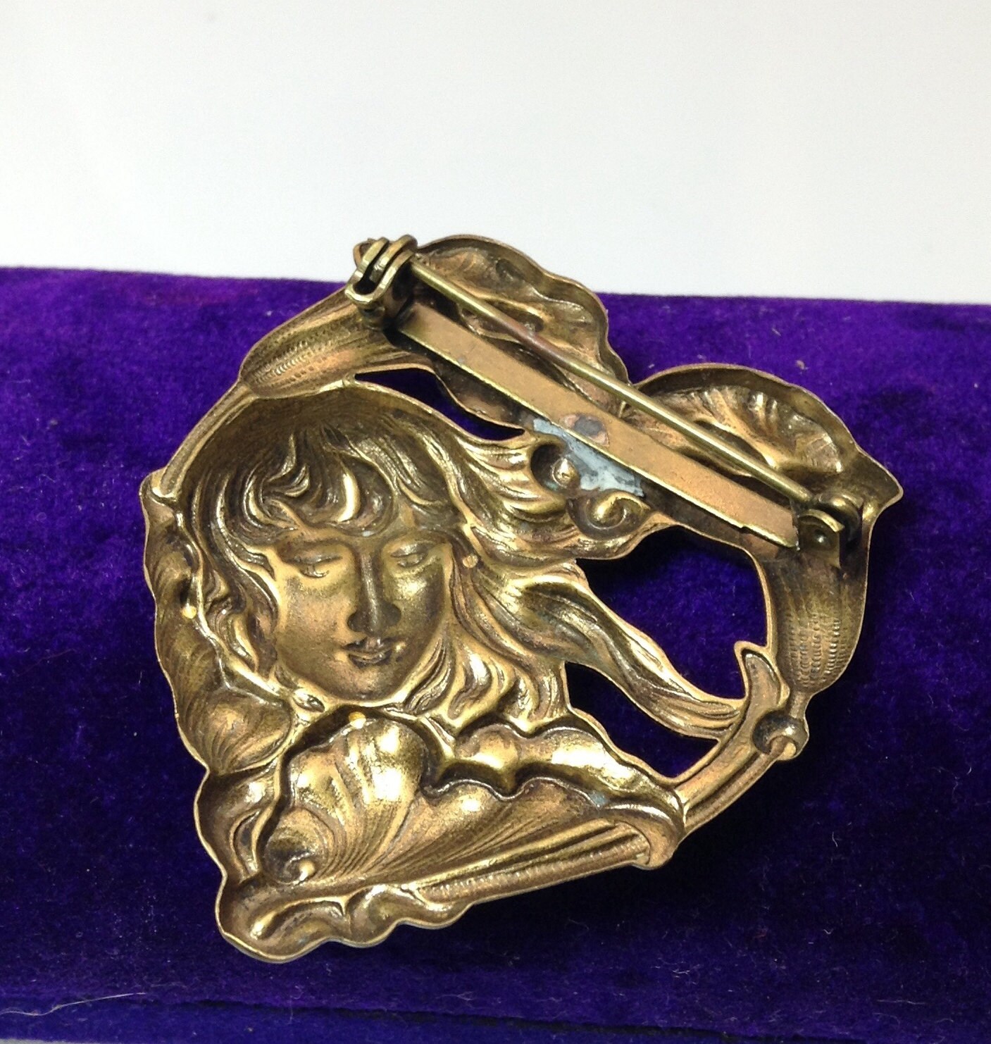 Vintage Art Nouveau Lady Brooch - Etsy