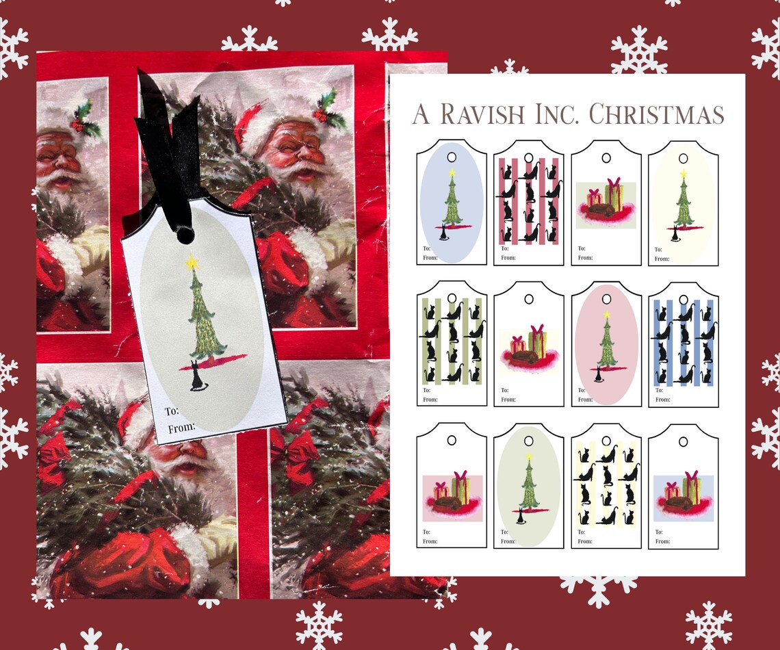 Printable Cat Christmas Gift Tags, Holiday Art, Instant Download, Cozy ...