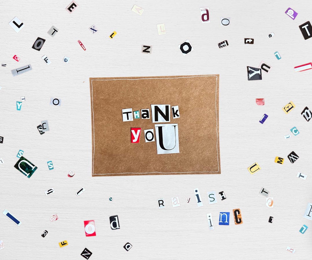 Funny Thank You Card, Ransom Note Style Handmade Alternative Greeting ...