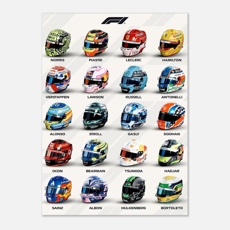 2025 F1 Drivers Premium Helmet Poster - Perfect Gift for Racing Fans - Etsy