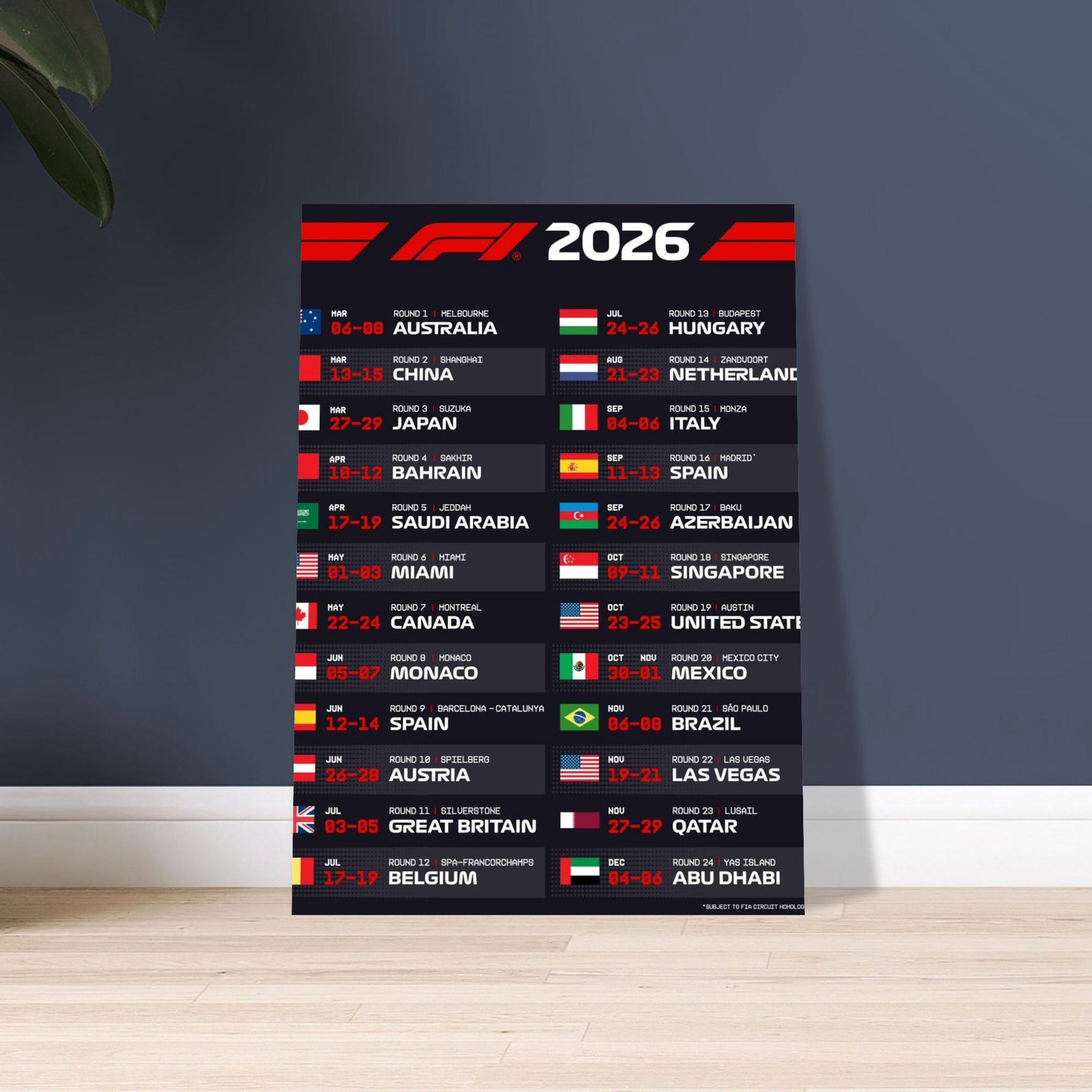 Formula 1 2026 Calendar Poster - High-quality Matte & Custom Sizes ...