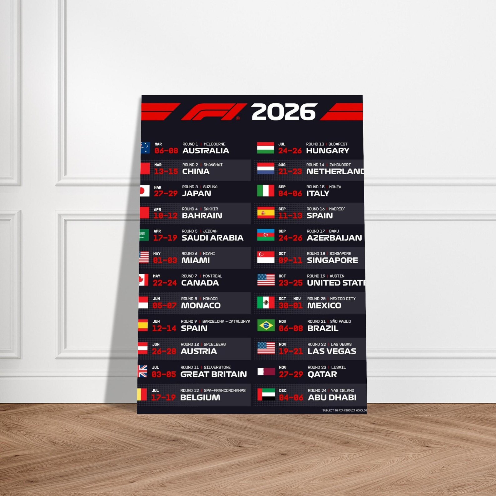 Formula 1 2026 Calendar Poster - High-quality Matte & Custom Sizes - Etsy