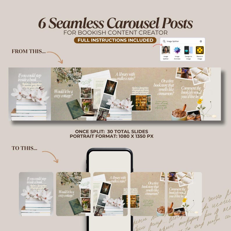 Bookstagram Seamless Carousels Template Trendy Bookish Posts Scrapbook ...