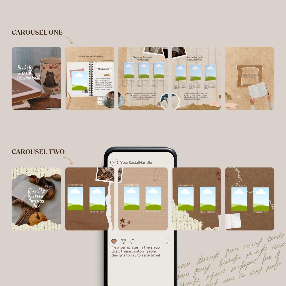 Bookstagram Seamless Carousels Template Trendy Bookish Posts Scrapbook ...