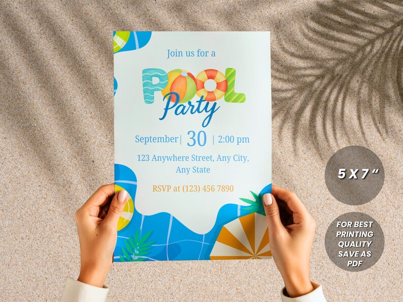 Editable Pool Party Invitation: Summer Swim Birthday, Canva Template ...
