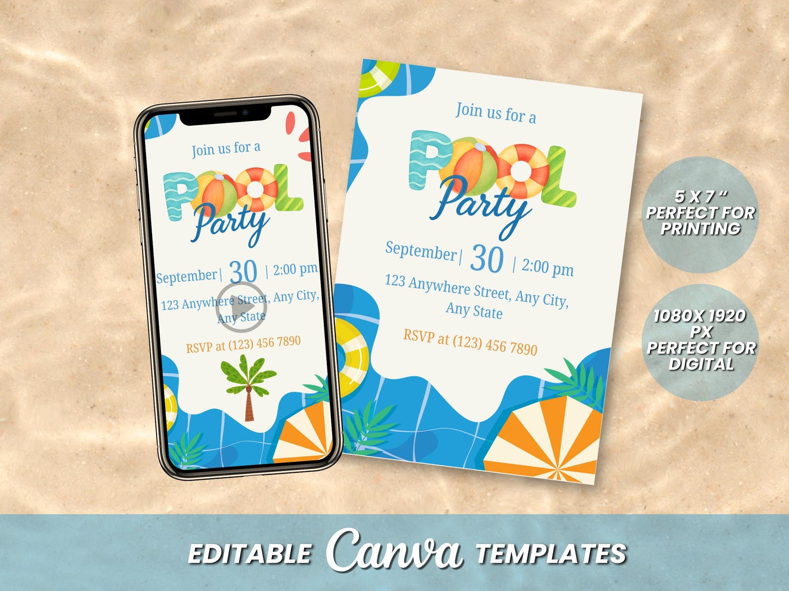 Editable Pool Party Invitation: Summer Swim Birthday, Canva Template ...
