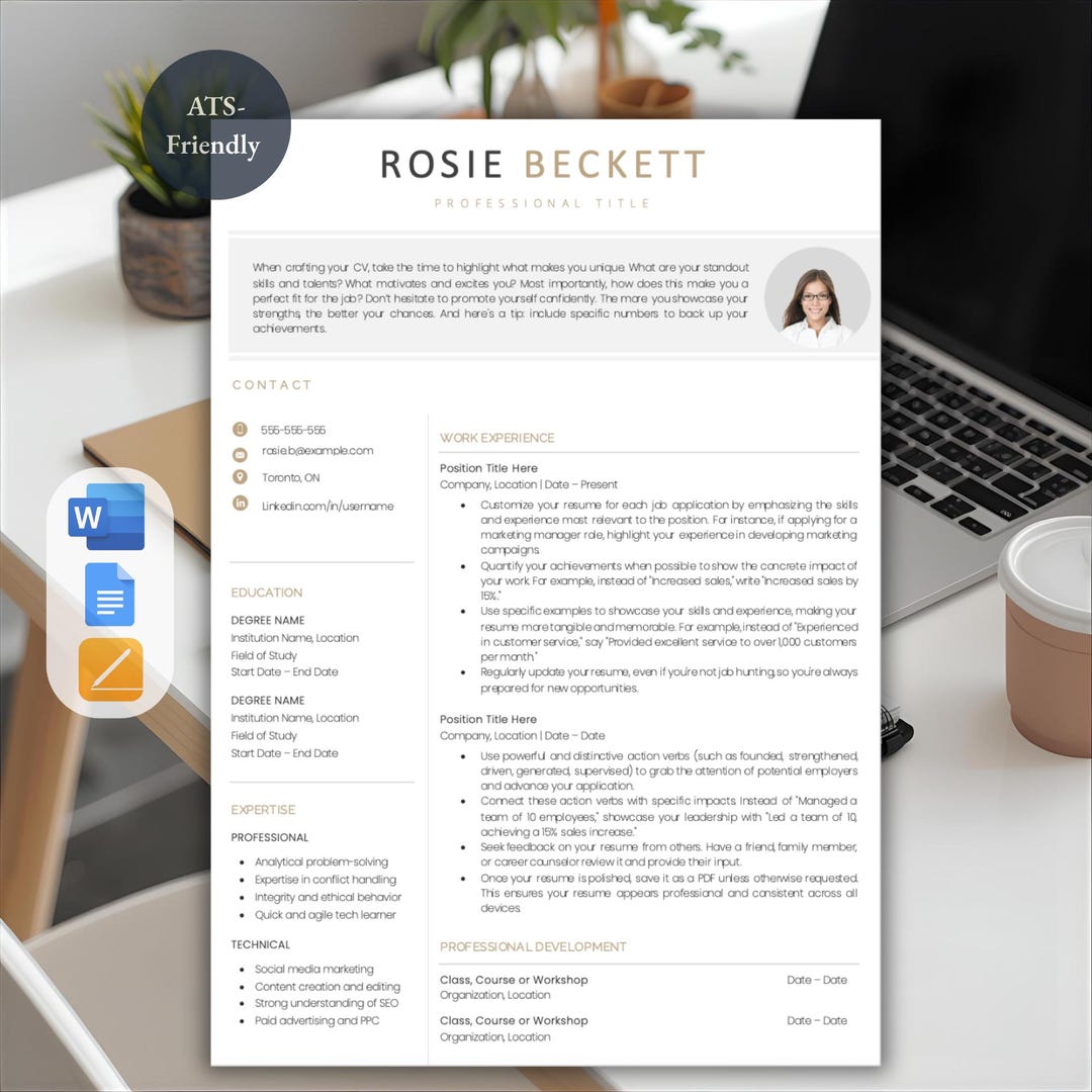 ATS Resume Template: Cover Letter & References (editable in Word ...