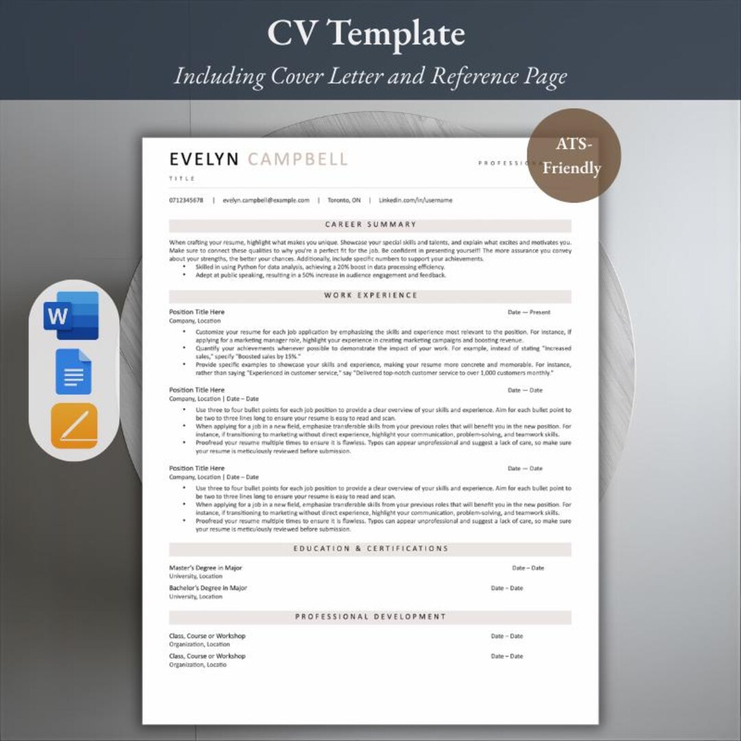 Professional CV Starter Pack: Cover Letter & Reference Templates ...