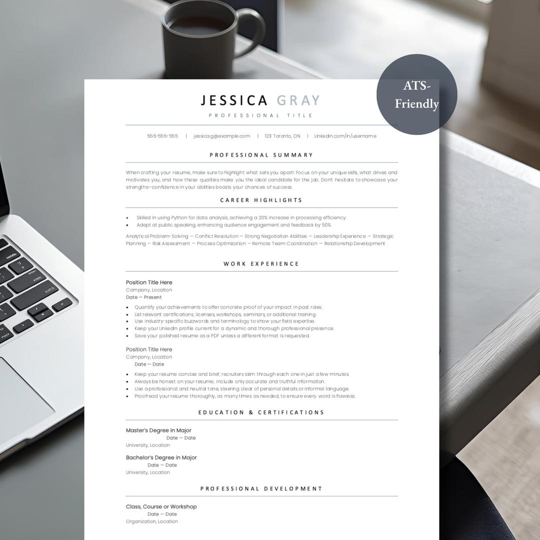 Professional CV Template: Cover Letter, Reference Page (ATS Friendly ...
