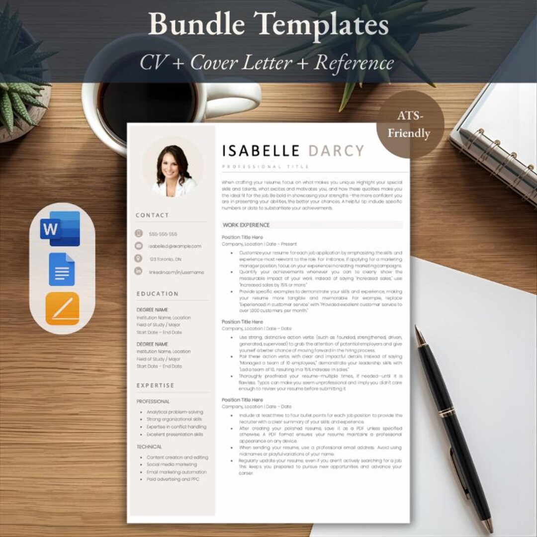 Ats-friendly CV Template Bundle: Editable Cover Letter, Reference Page ...