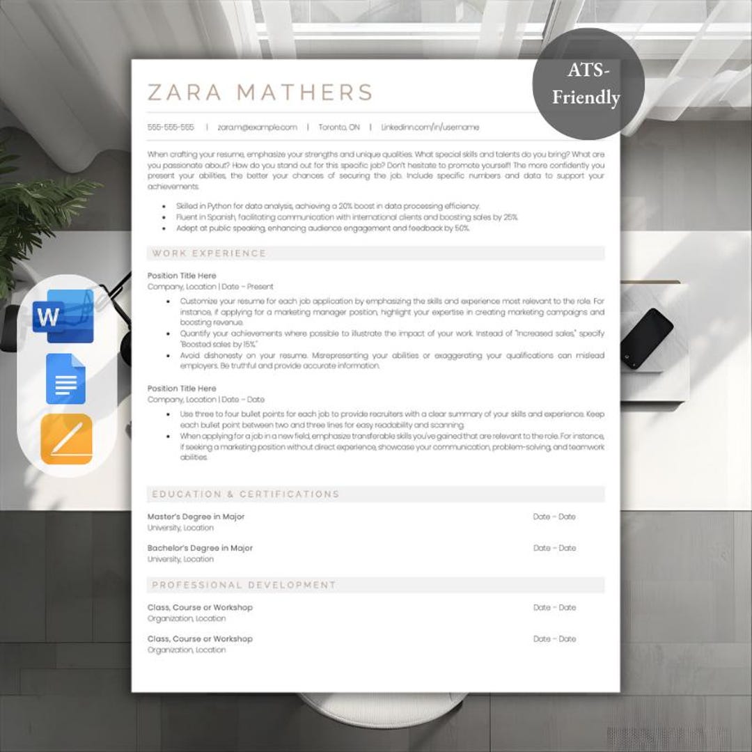 Ats-friendly Resume Template: Modern Job Application (digital Download ...