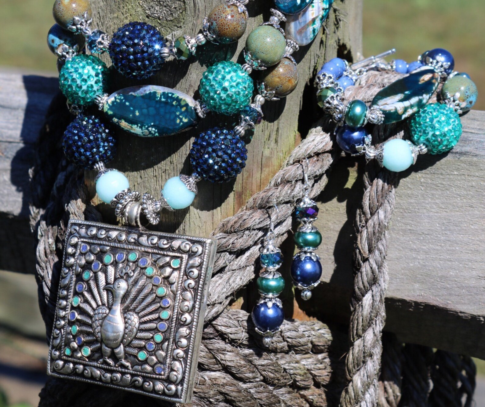 SET - Western Rodeo Cowgirl Handmade Artisan Inlayed Pendant Necklace W ...