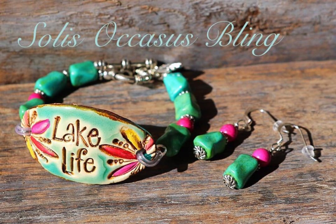 SET - Handmade Artisan Clay Pendant Bracelet With Matching Earrings ...