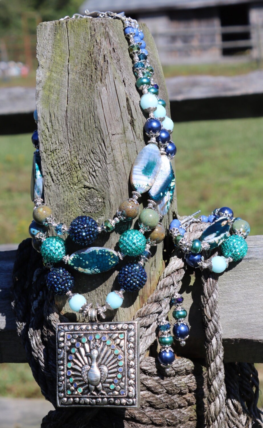 SET - Western Rodeo Cowgirl Handmade Artisan Inlayed Pendant Necklace W ...