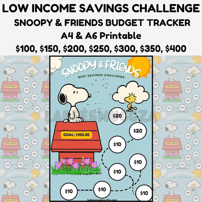 Snoopy & Friends Mini Savings Challenge | Budget Tracker | A4 and A6 ...
