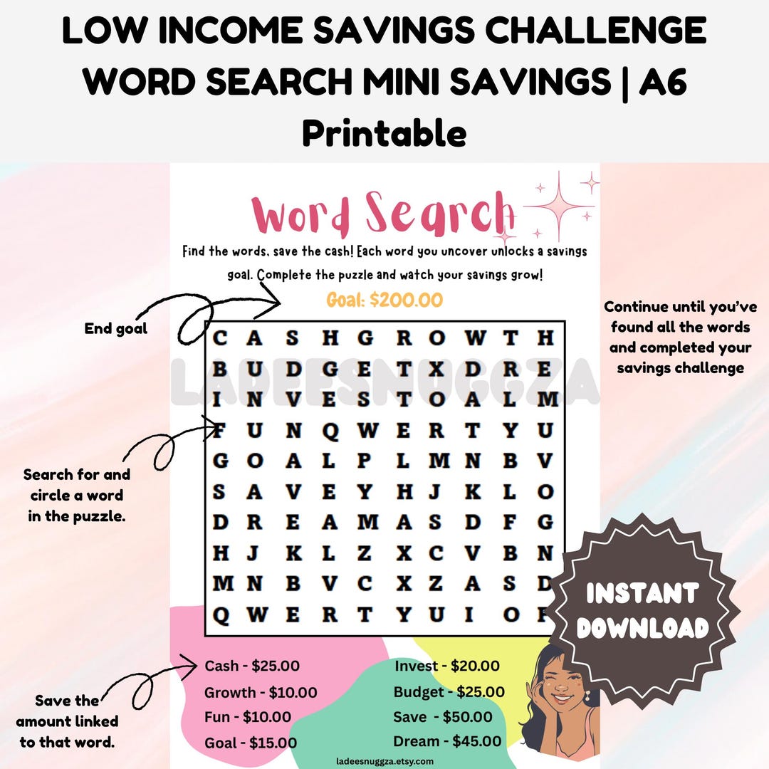 Word Search Mini Savings | Low Income Savings Challenge | Budget ...