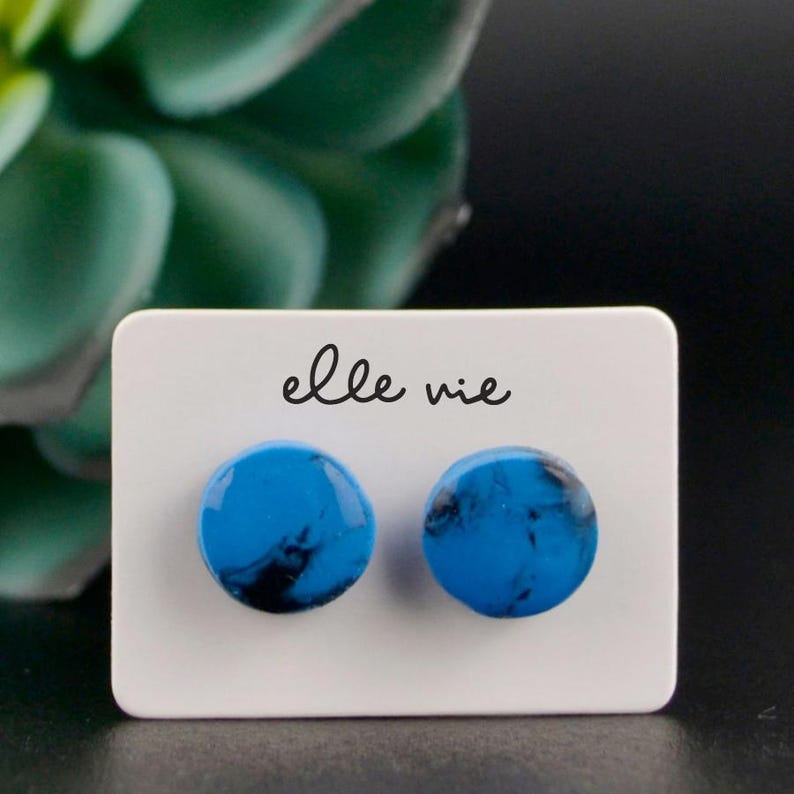 Blue Swirl Polymer Clay Stud Earrings | Lightweight Resin Statement ...