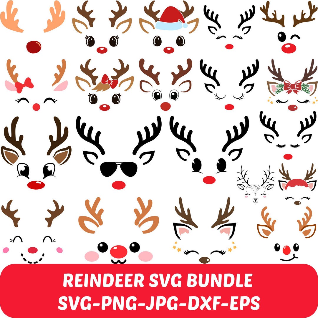 Christmas Reindeer Faces SVG Bundle, Reindeer SVG, Girl Reindeer SVG ...