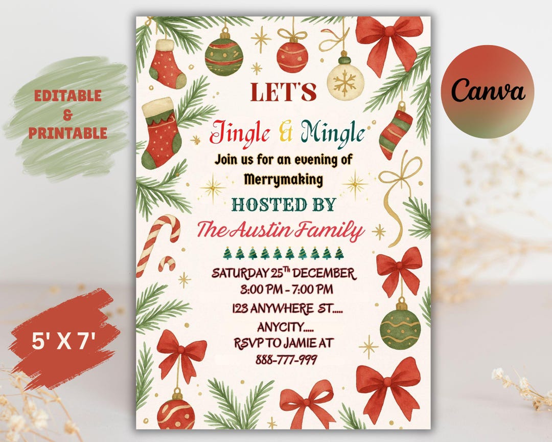Jingle and Mingle Christmas Party Invitation, Corporate Holiday Invite ...