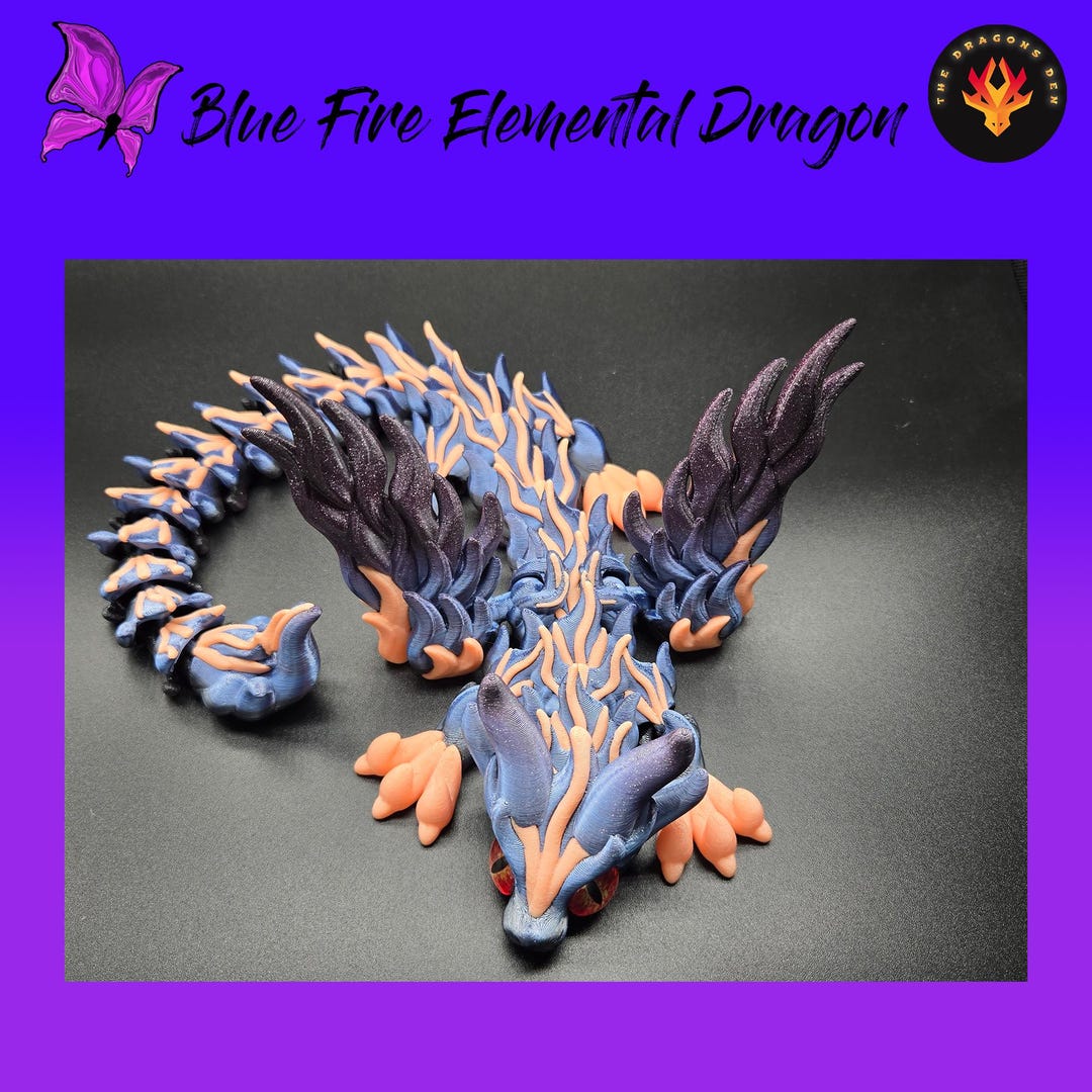 Dragons Den - Blue Fire Elemental Dragon Flexi, Glow in the Dark, Glass ...