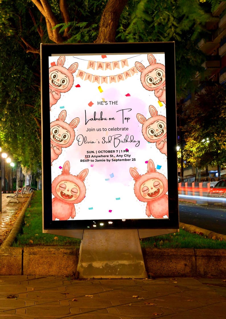 Editable Labubu Birthday Invitation | Cute Labubu Mobile & Funny Text ...