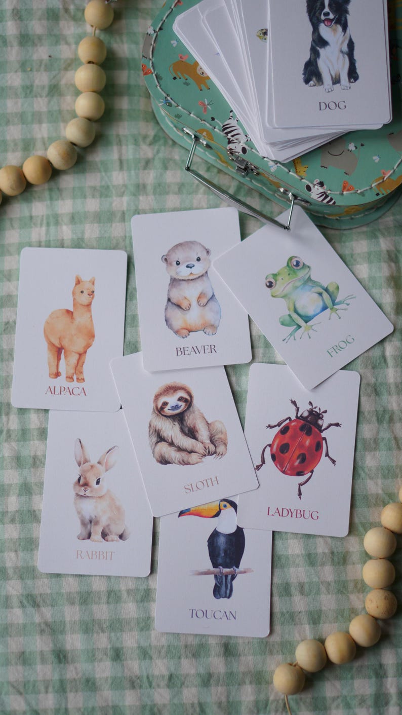 Montessori Flashcards Animals | Watercolor Preschool Learning Cards ...