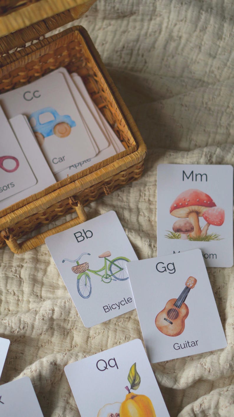 Montessori Flashcards Alphabet | Watercolor Preschool Learning Cards ...